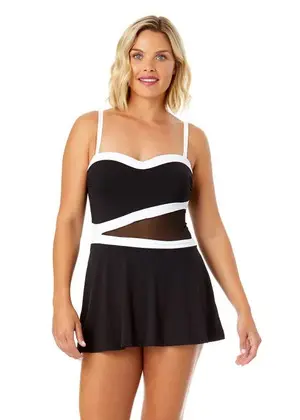 ANNE COLE Mesh Paneled Swim Dress - Black