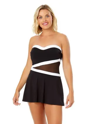 ANNE COLE Mesh Paneled Swim Dress