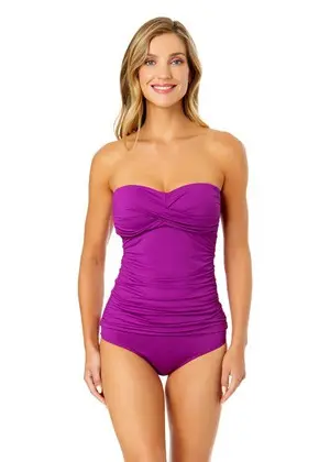 ANNE COLE Twist Front Bandeaukini Swim Top - Fuchsia