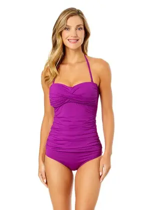 ANNE COLE Twist Front Bandeaukini Swim Top - Fuchsia