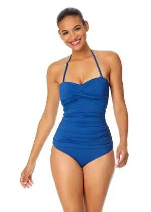 ANNE COLE Twist Front Bandeaukini Swim Top - Slate Blue