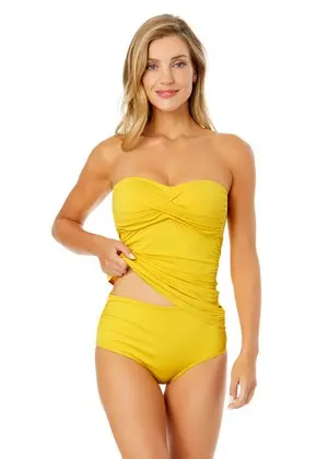 ANNE COLE Twist Front Bandeaukini Swim Top - Sunshine Yellow