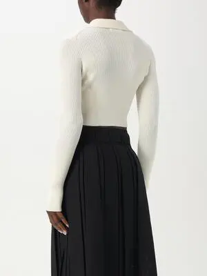 JIL SANDER Ribbed Knit Collared Cropped Sweater - White