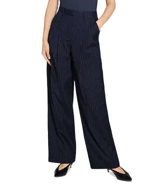 Theory Pleated Wide Leg Trousers - Nocturnal Navy