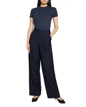 Theory Pleated Wide Leg Trousers - Nocturnal Navy