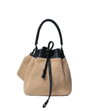 Callista Leather And Straw Bucket Bag