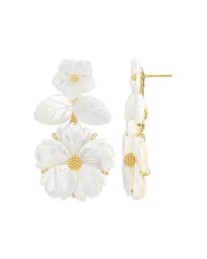 CAPUCINE DE WULF Mother Of Pearl Flower Drop Earrings - Gold/white