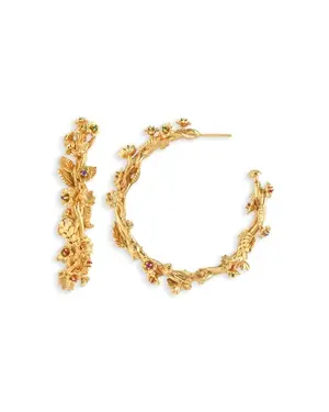 CAPUCINE DE WULF Meadow Pave Flower Grande Hoop Earrings - Gold