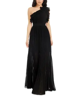 Dress The Population Vida Asymmetric Pleated Gown - Black