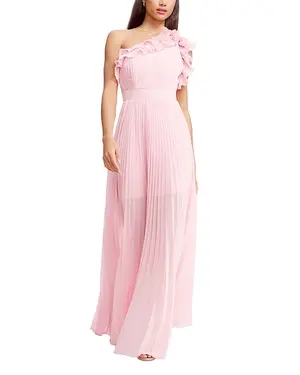Dress The Population Vida Asymmetric Pleated Gown - Vintage Pink