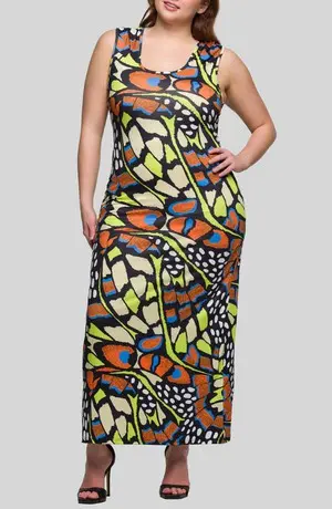 24SEVEN COMFORT APPAREL Racerback Maxi Dress - Yellow Multi