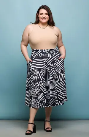 24SEVEN COMFORT APPAREL Printed Midi Skirt