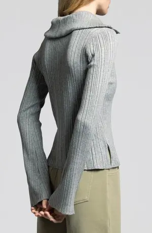 WEEKEND LOS ANGELES Marisa Ribbed Polo Sweater - Heather Grey