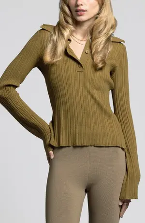 WEEKEND LOS ANGELES Marisa Ribbed Polo Sweater - Oregano