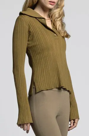 WEEKEND LOS ANGELES Marisa Ribbed Polo Sweater - Oregano