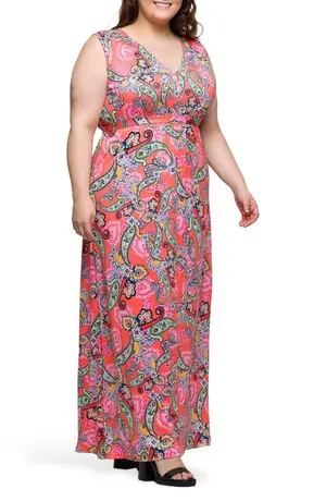 24SEVEN COMFORT APPAREL Sleeveless Maxi Dress - Coral Multi