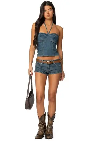 EDIKTED Jagger Low Rise Denim Shorts - Blue-washed