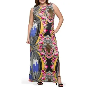 24SEVEN COMFORT APPAREL Mix Print Maxi Dress - Pink Multi