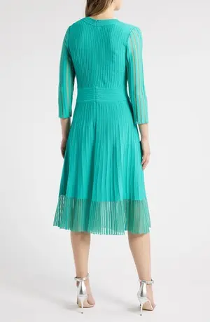 Ming Wang Ribbed Fit & Flare Midi Sweater Dress