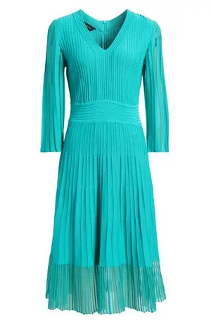 Ming Wang Ribbed Fit & Flare Midi Sweater Dress