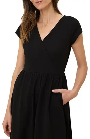 PACT Organic Cotton Fit & Flare Crossover Dress - Black