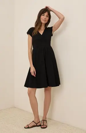 PACT Organic Cotton Fit & Flare Crossover Dress - Black