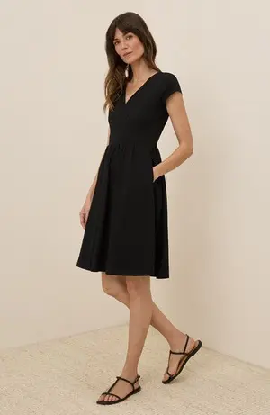 PACT Organic Cotton Fit & Flare Crossover Dress - Black