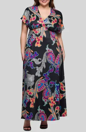 24SEVEN COMFORT APPAREL Paisley Knit Maxi Dress