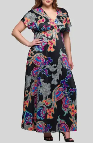 24SEVEN COMFORT APPAREL Paisley Knit Maxi Dress