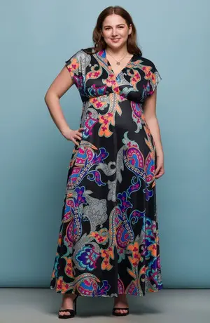 24SEVEN COMFORT APPAREL Paisley Knit Maxi Dress