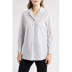 Ming Wang Stripe Cotton Popover Shirt