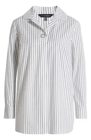 Ming Wang Stripe Cotton Popover Shirt