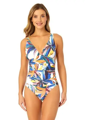 ANNE COLE Shirred One Piece Swimsuit - Riviera Floral