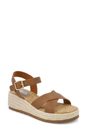 Mia Nikky Ankle Strap Platform Wedge Sandal - Cognac