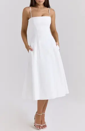 Stretch Cotton Twill Midi Dresses