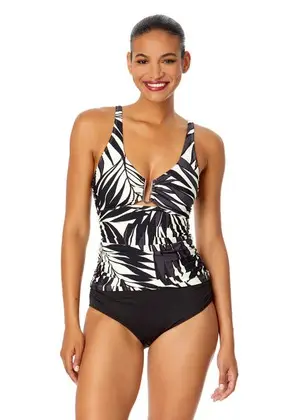 ANNE COLE Ring Front Tankini Swim Top - Palm Chic