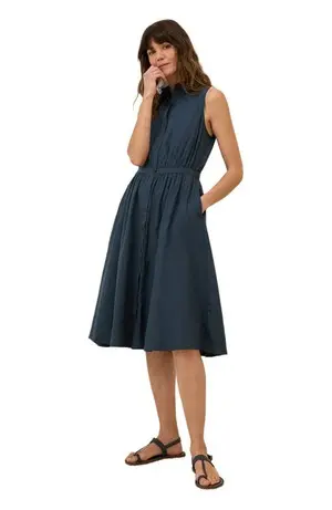 PACT Organic Cotton Lightweight Sleeveless Shirt Dress - Midnight Blue