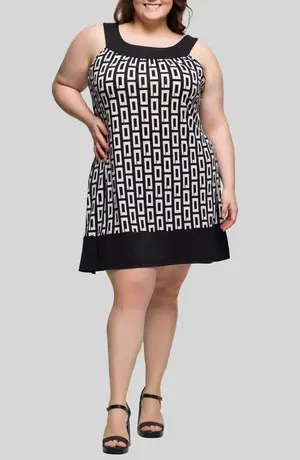 24SEVEN COMFORT APPAREL Geo Print Knit Dress - Black Multi