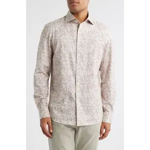 Bugatchi Ooohcotton® Devon Paisley Print Button-up Shirt Papaya