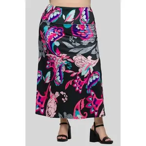 24SEVEN COMFORT APPAREL Pull-on Printed Maxi Skirt - Pink Multi