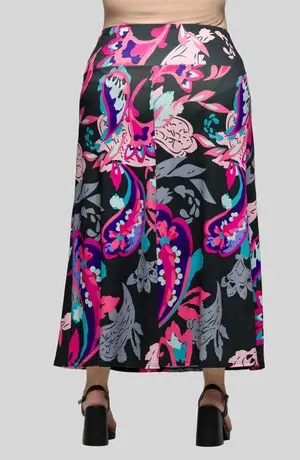 24SEVEN COMFORT APPAREL Pull-on Printed Maxi Skirt - Pink Multi