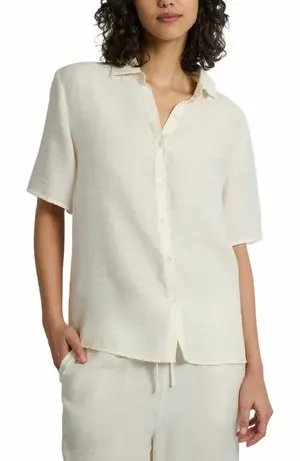 Onia Crinkle Oversized Short Sleeve Button Up Shirt