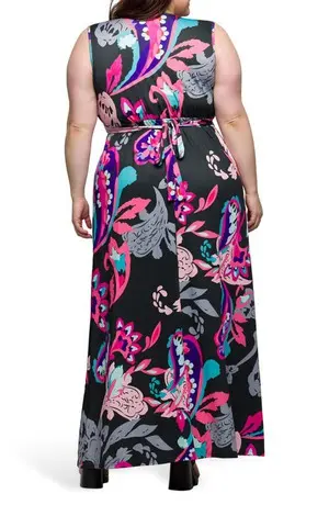 24SEVEN COMFORT APPAREL V-neck Maxi Dress - Pink Multi