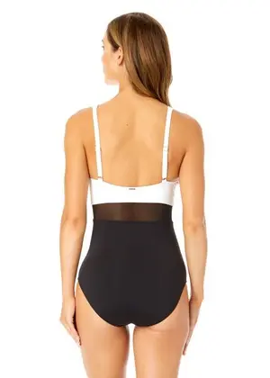 ANNE COLE Mesh Insert One Piece Swimsuit - Black & White