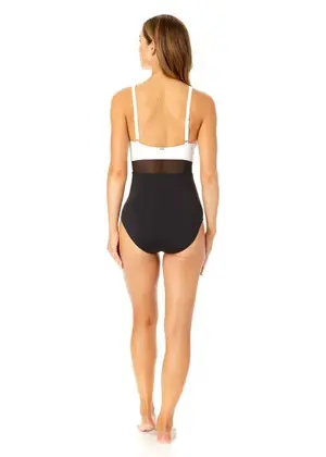 ANNE COLE Mesh Insert One Piece Swimsuit - Black & White