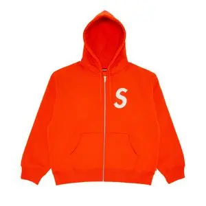 Supreme Logo Zip Up Hooded Sweatshirt - Orange