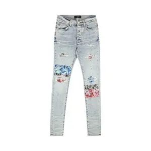 Amiri Pajama Art Patch Skinny Jeans - Blue