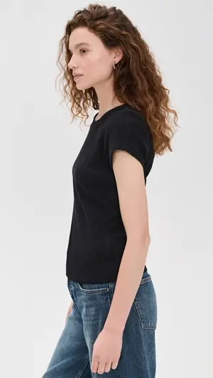 MAREA Pointelle Crew Neck T-shirt - Black