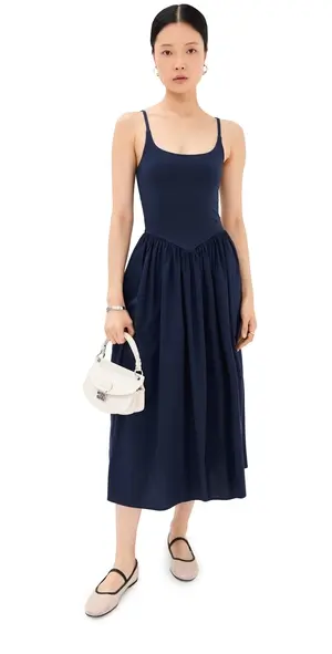 LE BOP Alix Mixed Fabric Tank Dress - Navy