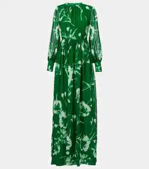 Erdem Floral Silk Voile Gown - Green